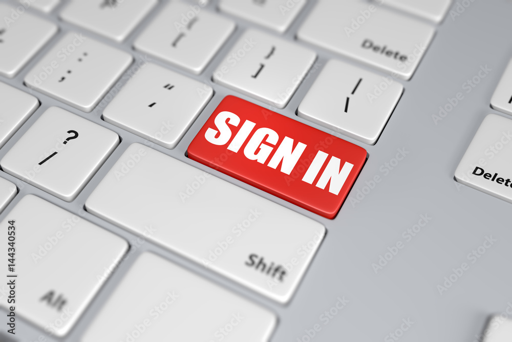 Sign in red button on the keyboard 3D rendering. Stock Illustration ...