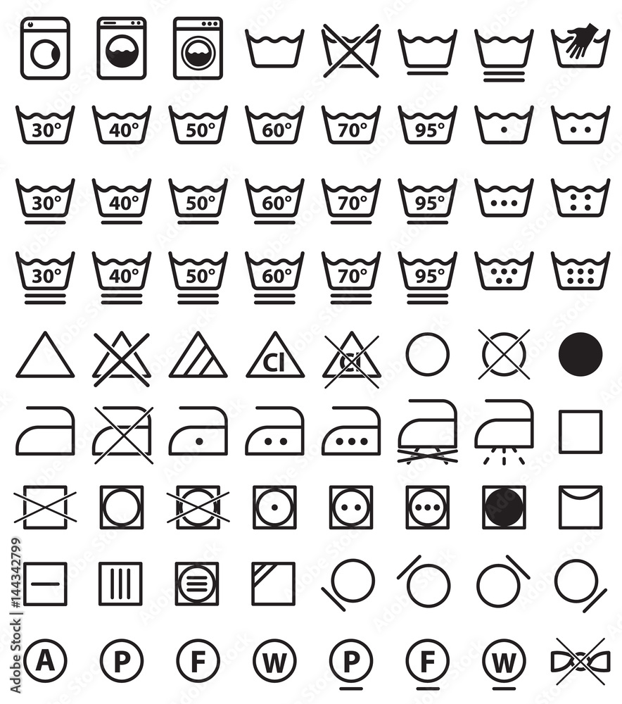 laundry icons, washing symbols and signs for cloth Stock Vector | Adobe ...
