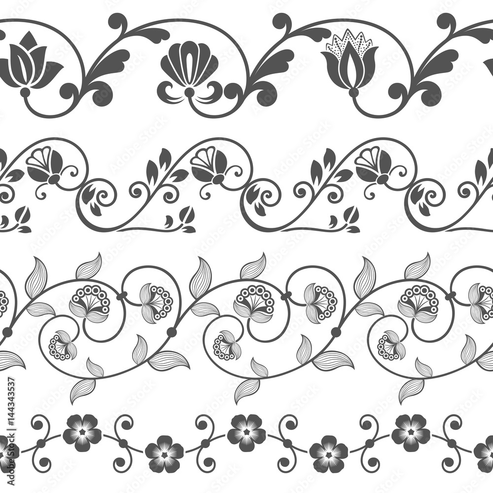 Seamless floral border vector template. Stock Vector | Adobe Stock