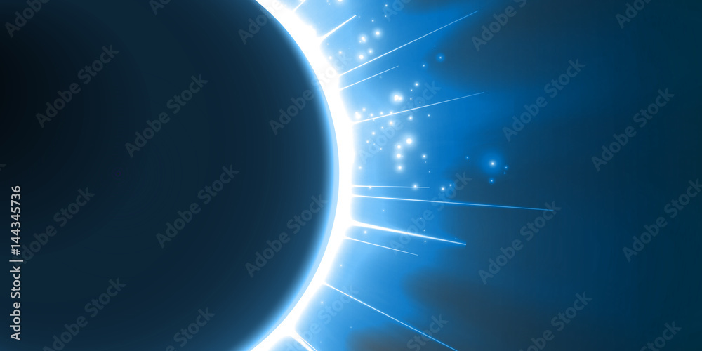 Abstract vector blue background with planet and eclipse of its star ...