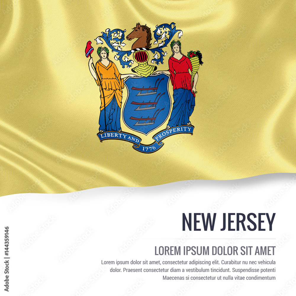 Flag of U.S. state New Jersey waving on an isolated white background ...