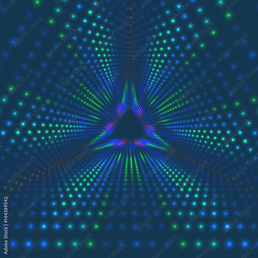 Vector infinite triangular tunnel of shining flares on background ...