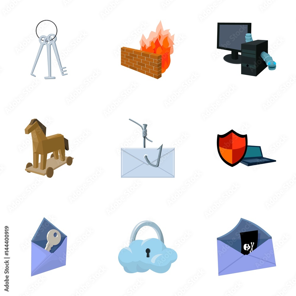 A selection of icons about protection and breaking. Modern technology of protection against ...