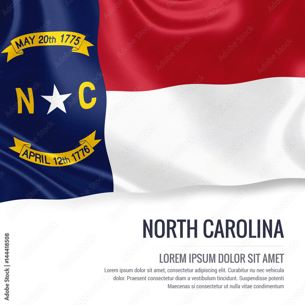 Flag of U.S. state North Carolina waving on an isolated white ...