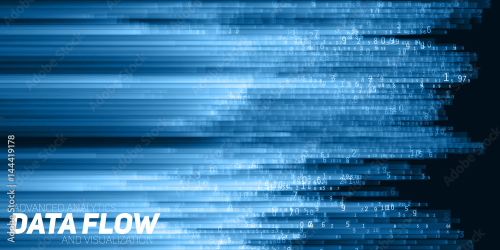 Vector abstract big data visualization. Blue flow of data as numbers ...