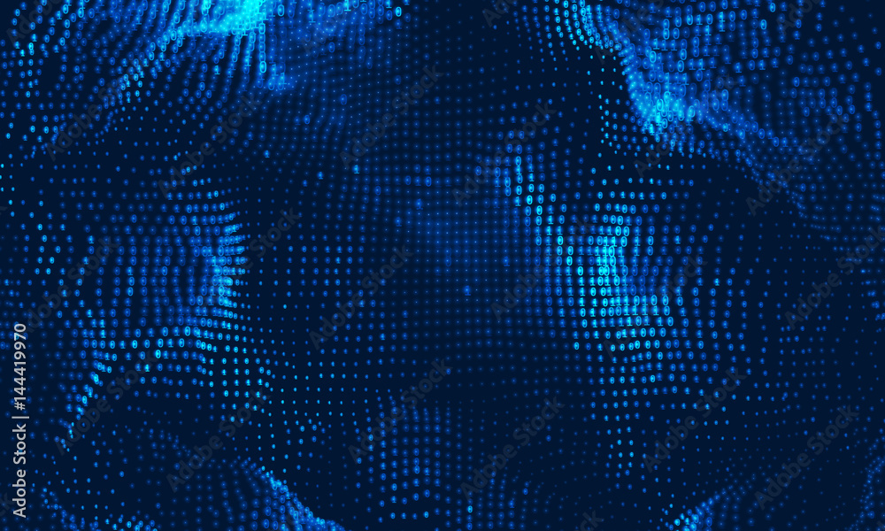 Vector Abstract Big Data Visualization Blue Glowing Data Flow As Binary Numbers Computer Code