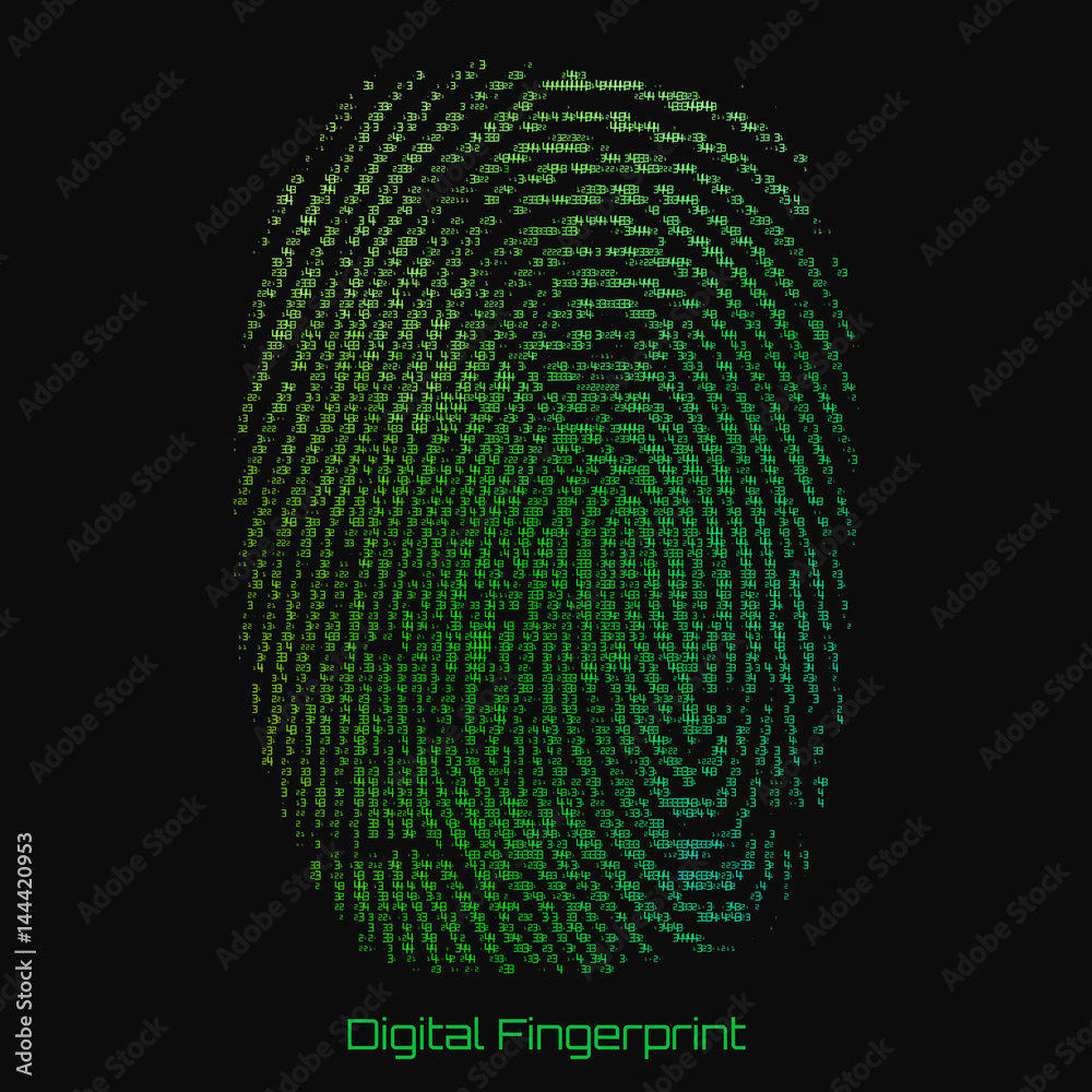 Vector abstract binary representation of fingerprint. Cyber thumbprint ...