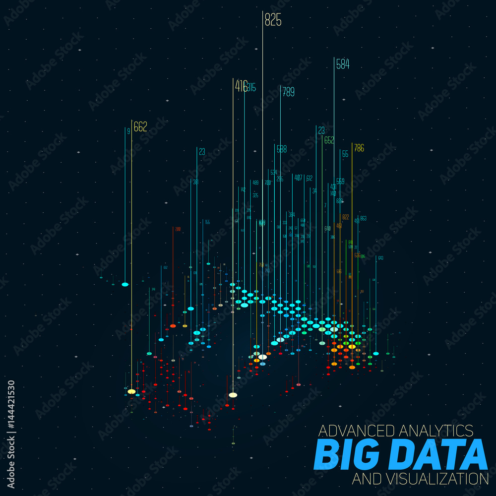 Vector abstract 3D big data visualization with bars. Futuristic ...
