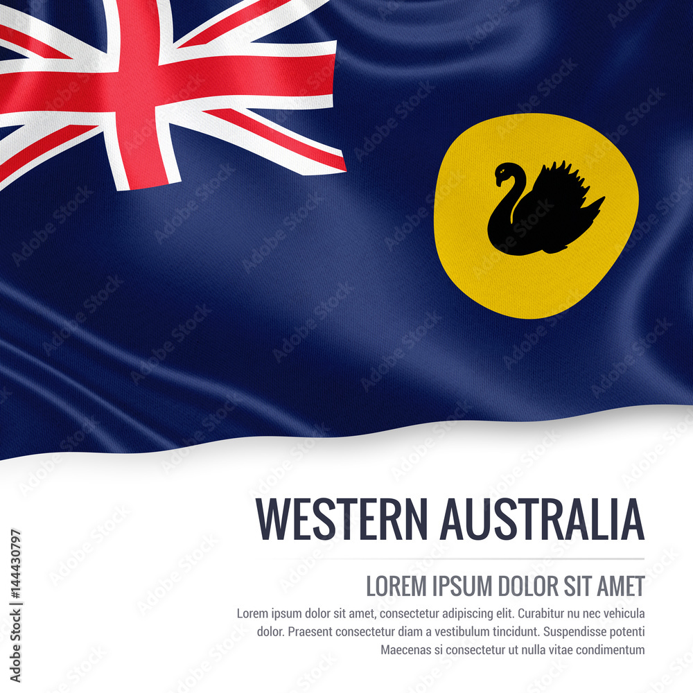Flag of Australian state Western Australia waving on an isolated white ...