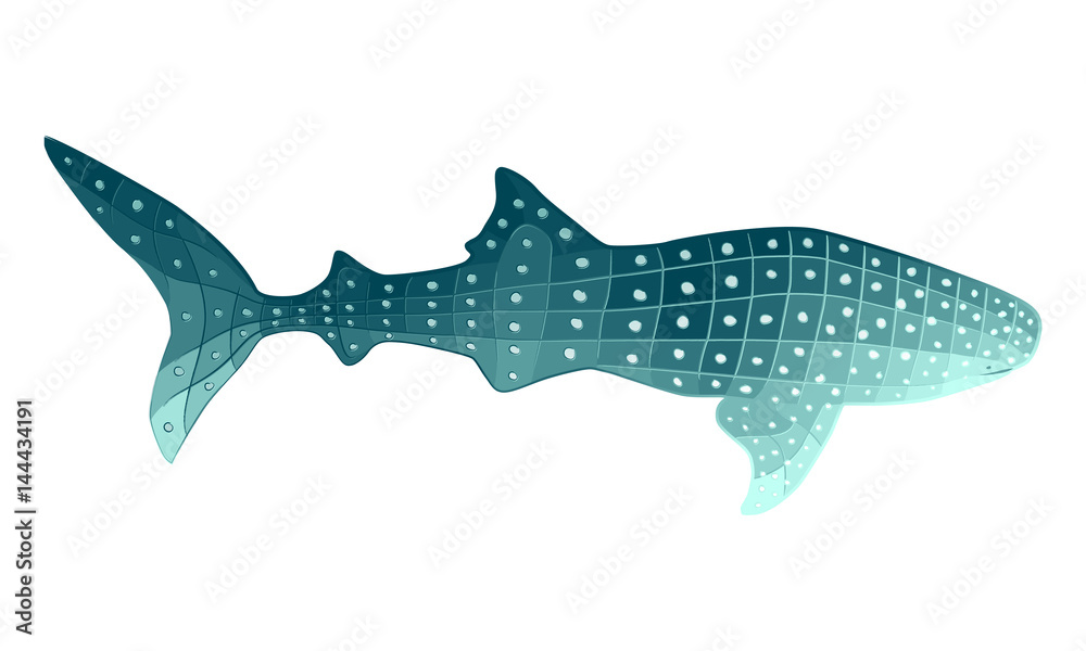 Stylized whale shark illustration with geometric shapes and dots ...