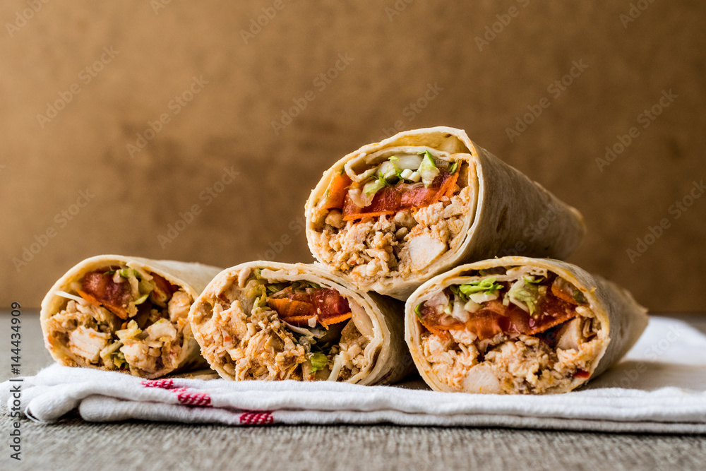 Chicken shawarma durum doner kebab copy space.. Stock Photo | Adobe Stock