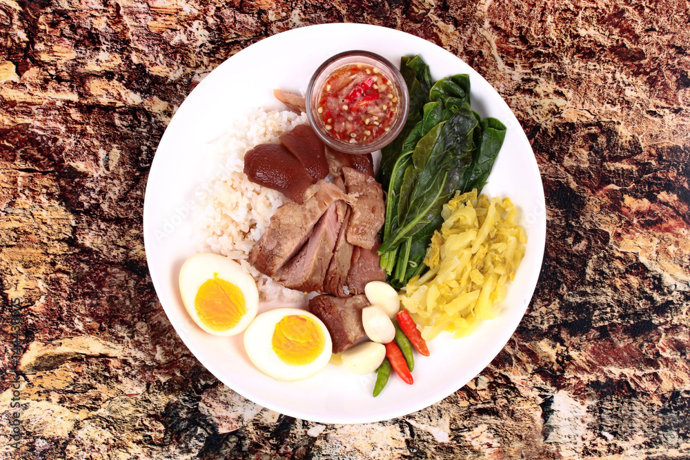 Jasmine Rice with stewed pork hock,Khao Kha Moo Palo. Stock Photo ...