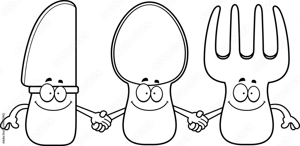Cartoon Silverware Holding Hands Stock Vector | Adobe Stock