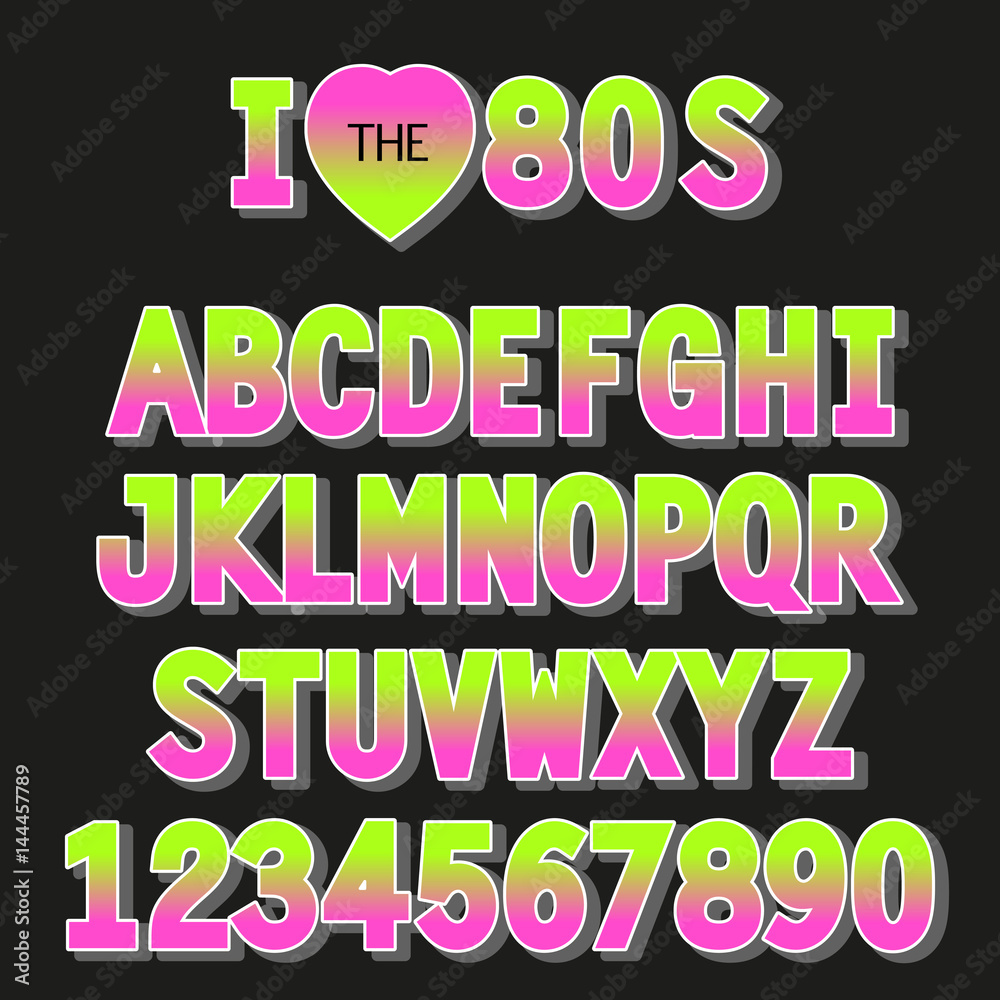 I love 80s. Retro font in traditional colors and style Stock Vector ...