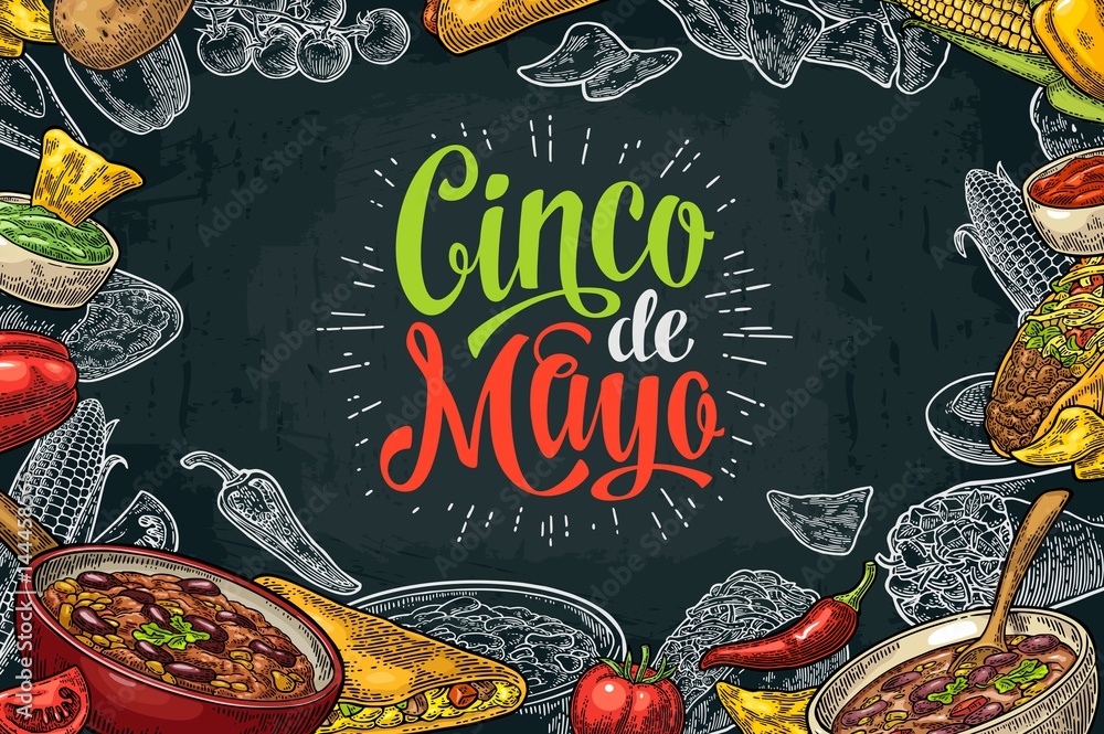 Cinco de Mayo lettering and mexican traditional food Stock Vector ...