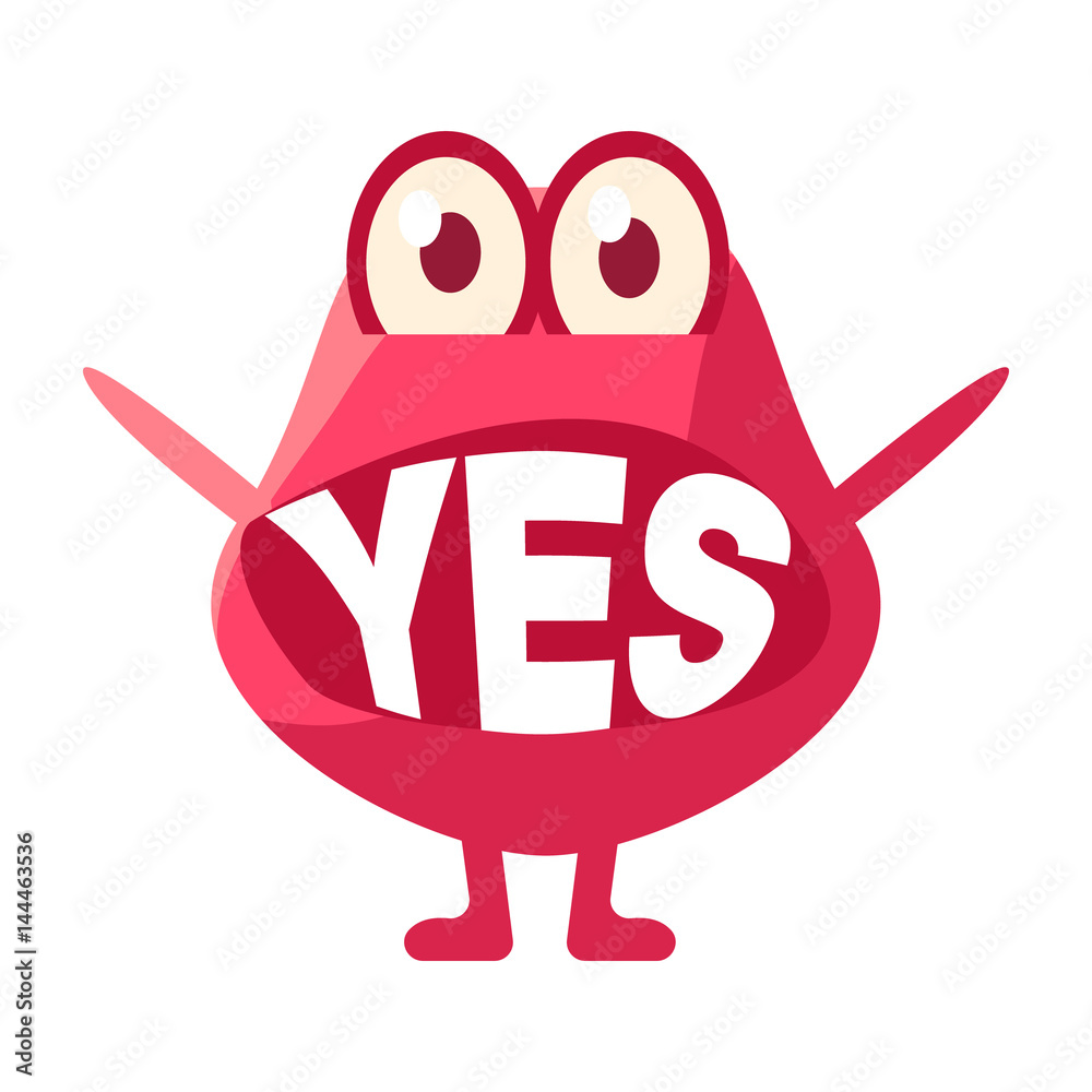 Pink Blob Saying Yes, Cute Emoji Character With Word In The Mouth ...