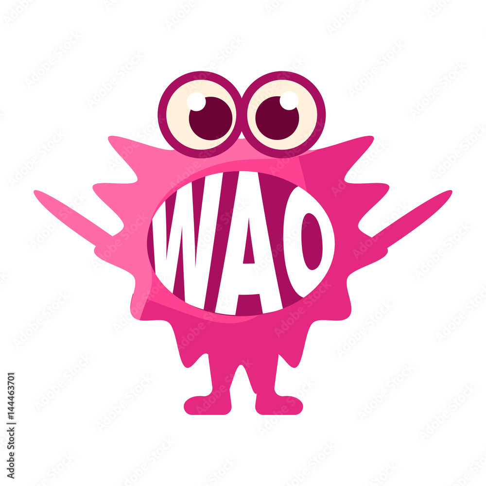 Pink Blob Saying Wao, Cute Emoji Character With Word In The Mouth ...