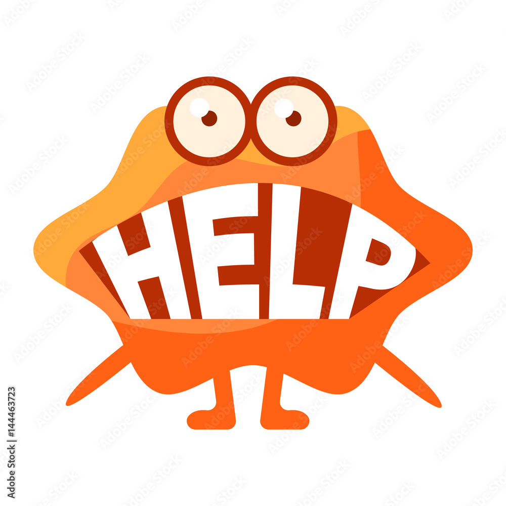 Orange Blob Saying Help, Cute Emoji Character With Word In The Mouth ...