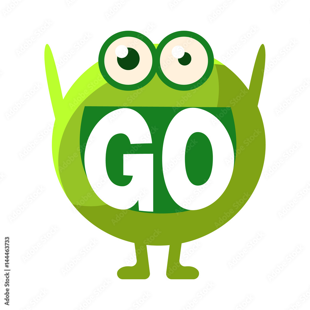 Green Blob Saying Go, Cute Emoji Character With Word In The Mouth ...
