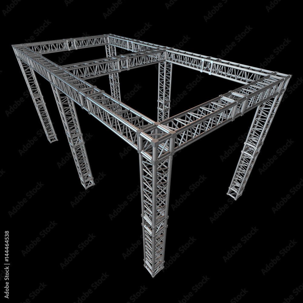 Steel truss girder rooftop construction. 3d render on black Stock ...