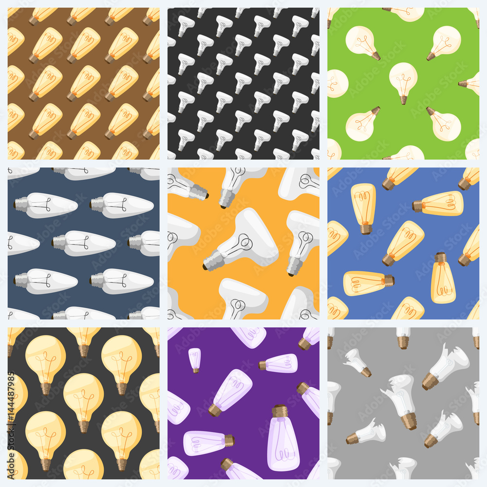 Cartoon lamps light bulb seamless pattern background design vector ...