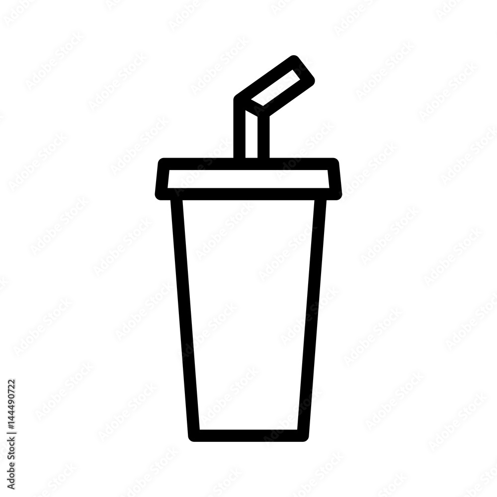 Soda beverage or soft drink with straw line art vector icon for food ...
