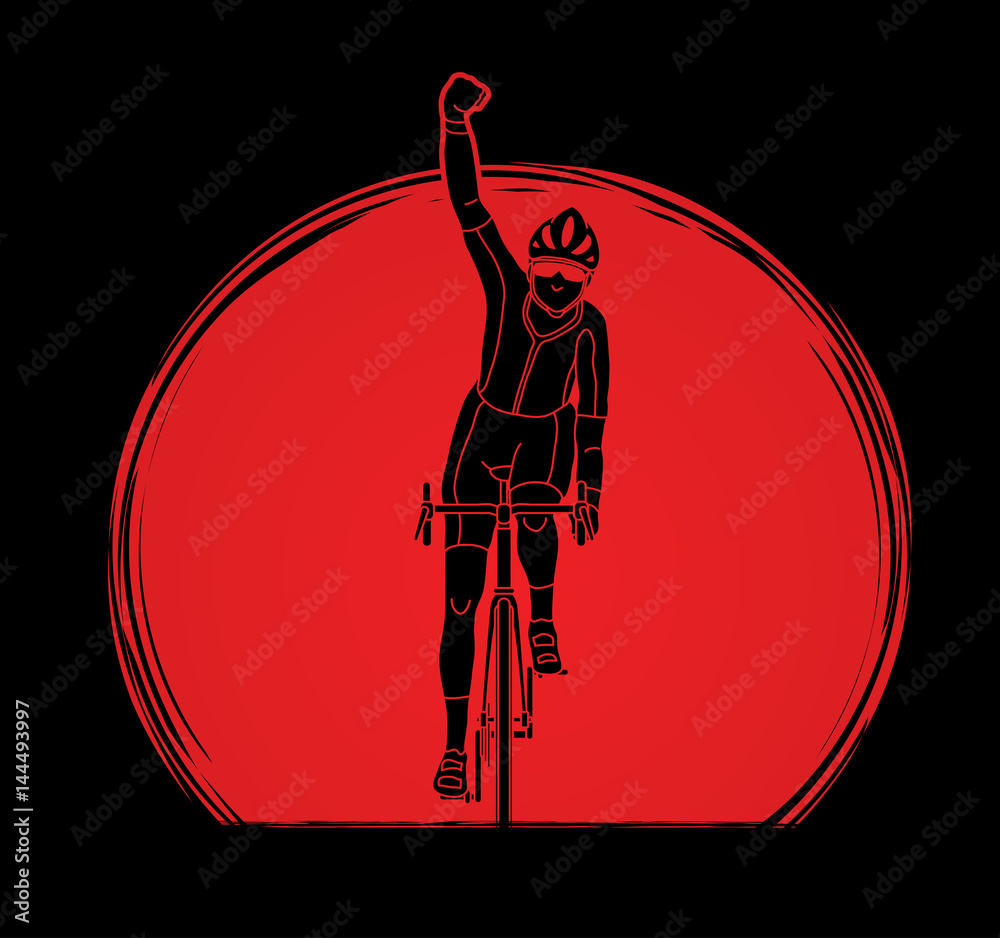 The winner Bicycle riding front view designed on sunset background ...