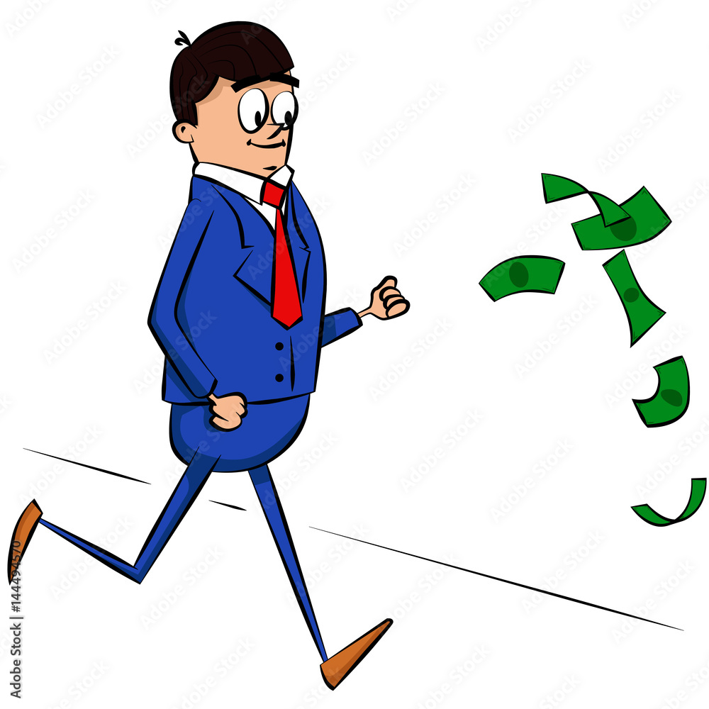 Vector illustrated cartoon businessman running after money. Stock ...