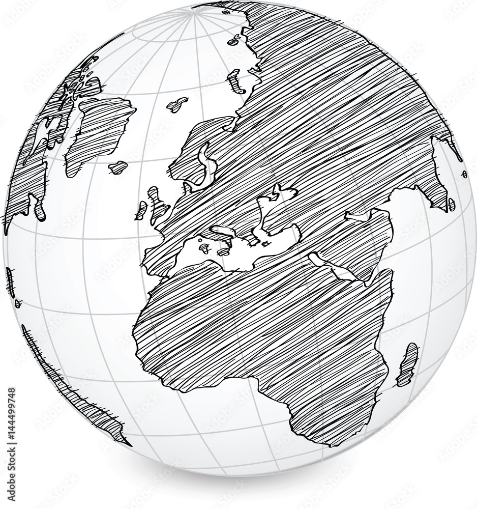 Earth Globe with World map Detail Vector Line sketch Up Illustrator ...