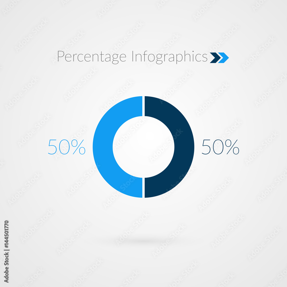 50 percent blue pie chart symbol. Percentage vector infographics ...