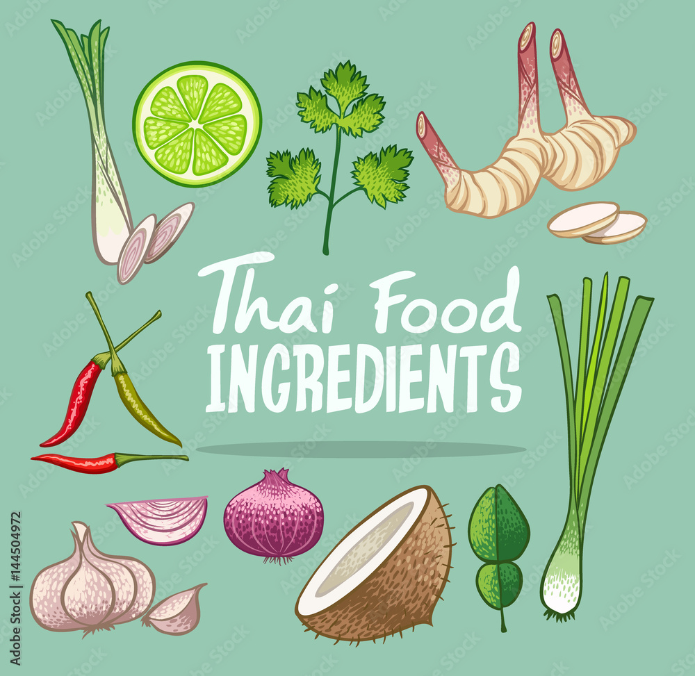 thai food ingredients doodle object Stock Vector | Adobe Stock