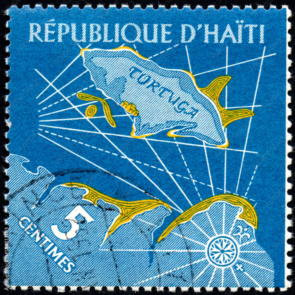 UKRAINE - CIRCA 2017: A postage stamp printed in Haiti shows Map of ...