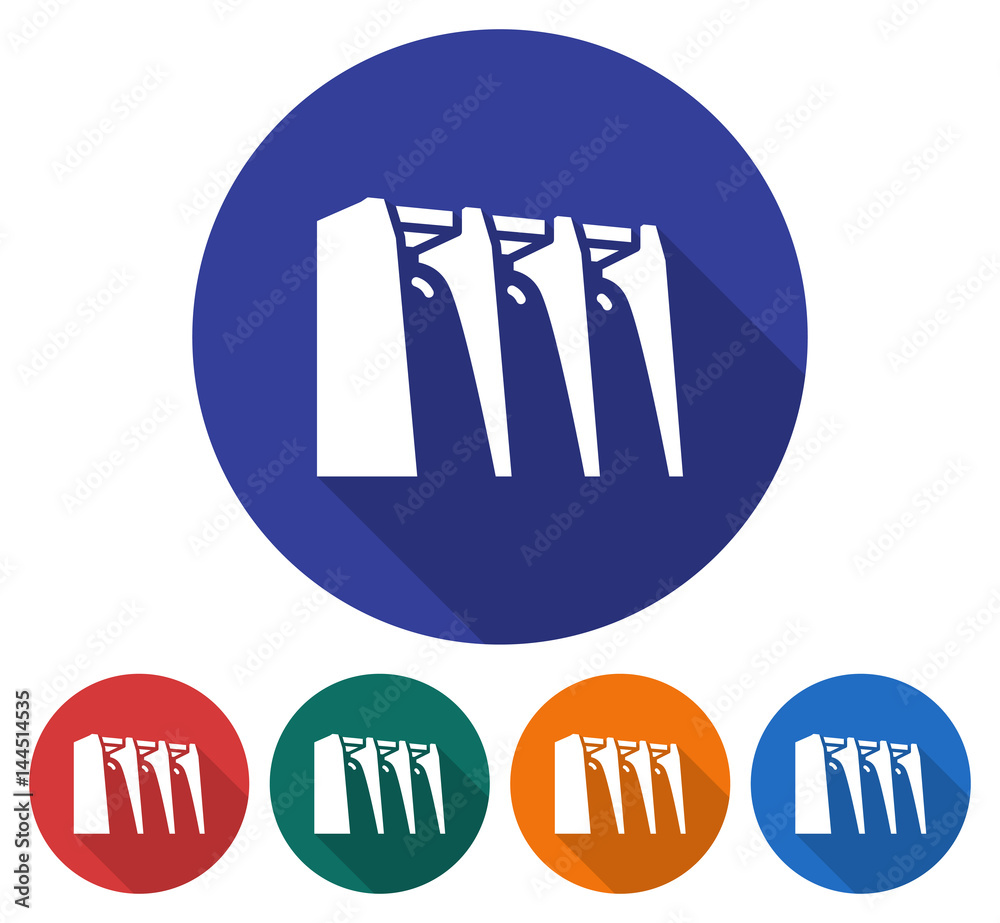 Round icon of hydro-electric power plant. Flat style illustration with ...