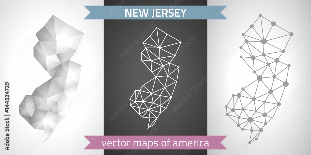New Jersey collection of vector design modern maps, gray and black and ...