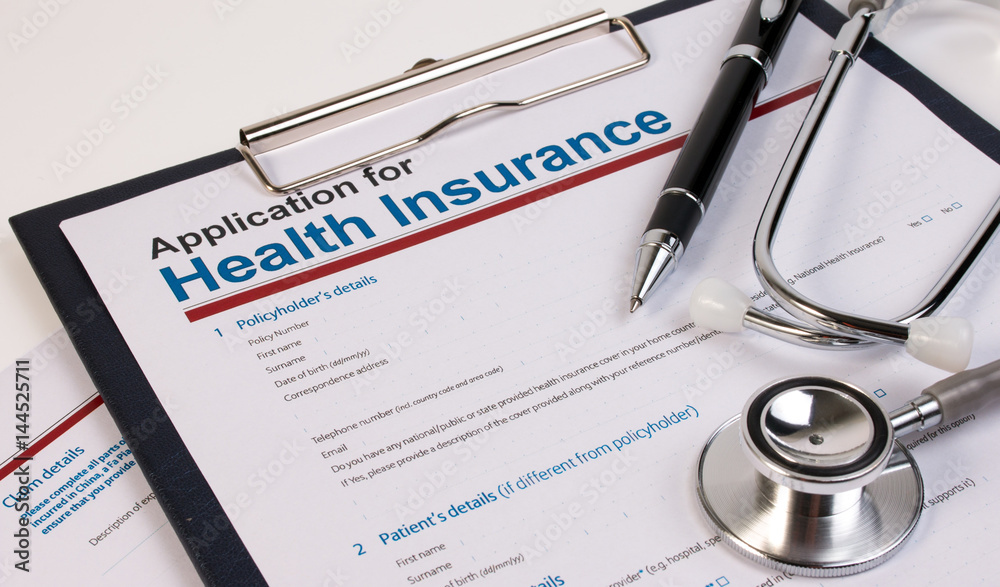 Application form for health insurance, paperwork, questionnaire with ...