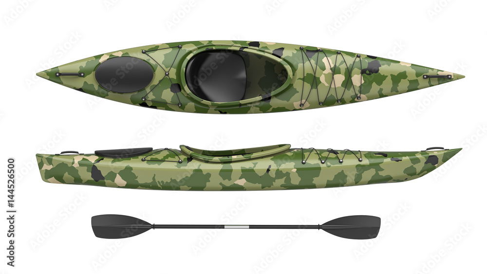 Top and side views of green crossover kayak. Whitewater and river ...