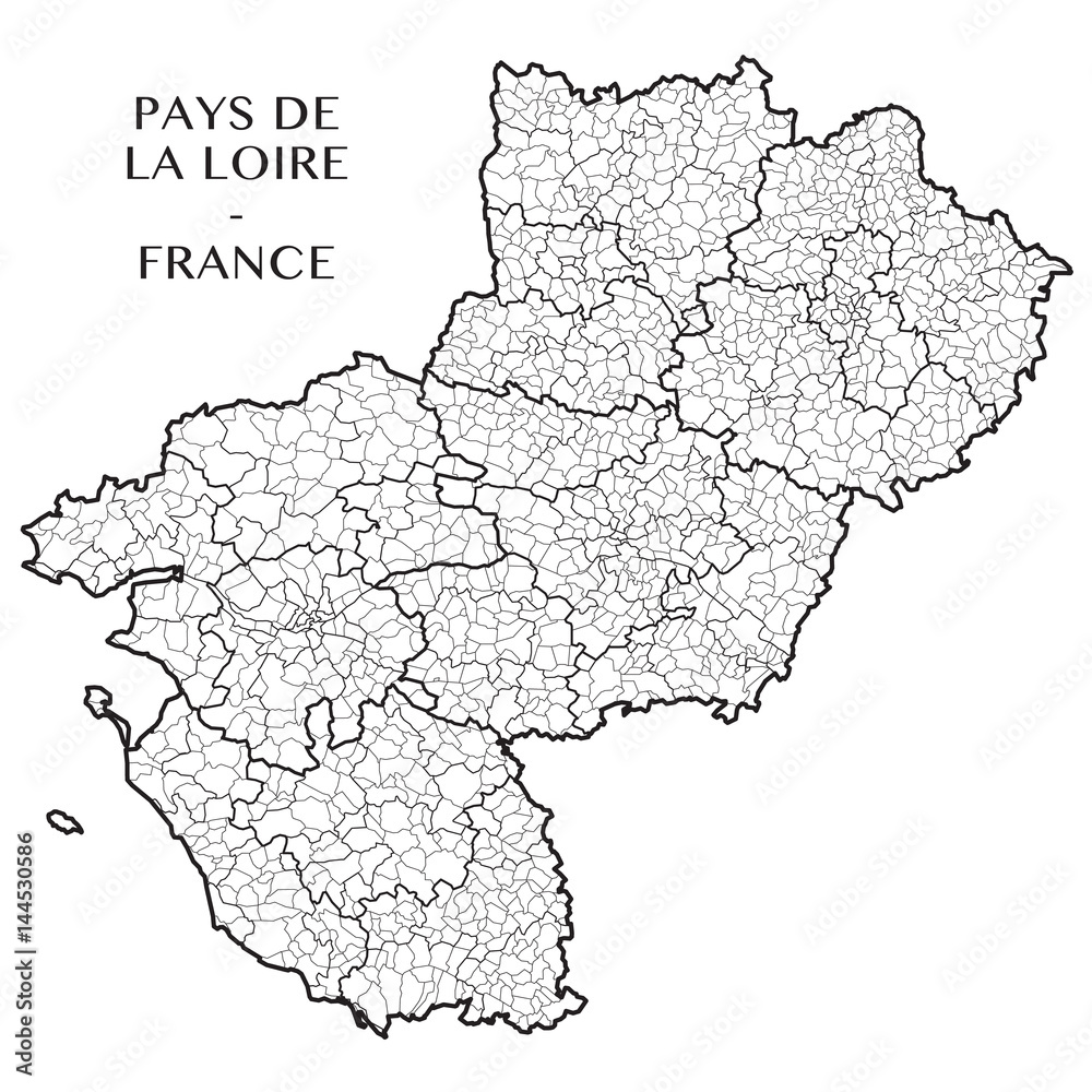 Vecteur Stock Detailed map of the region of Pays de la Loire, France ...