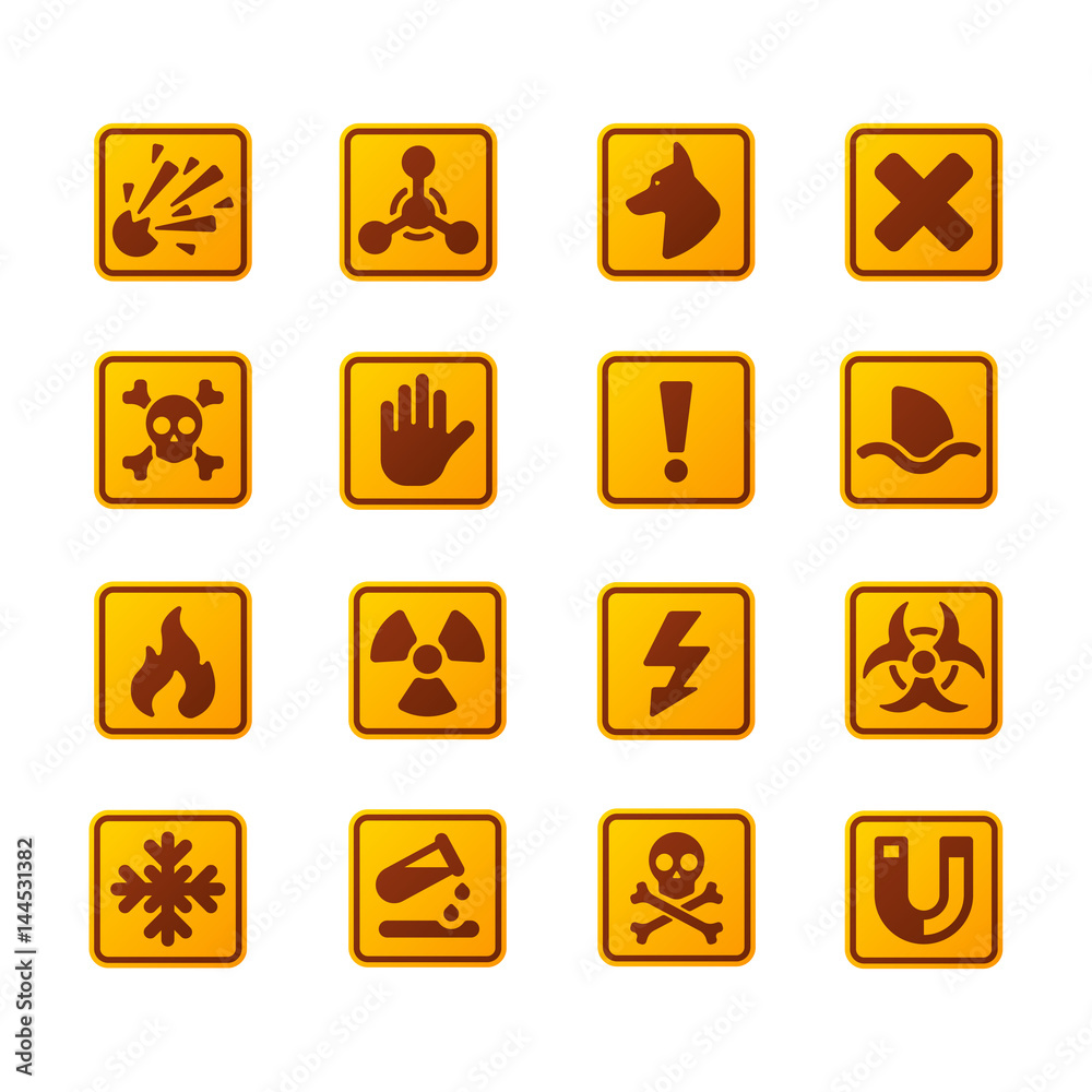 Prohibition signs set industry production vector yellow red warning ...