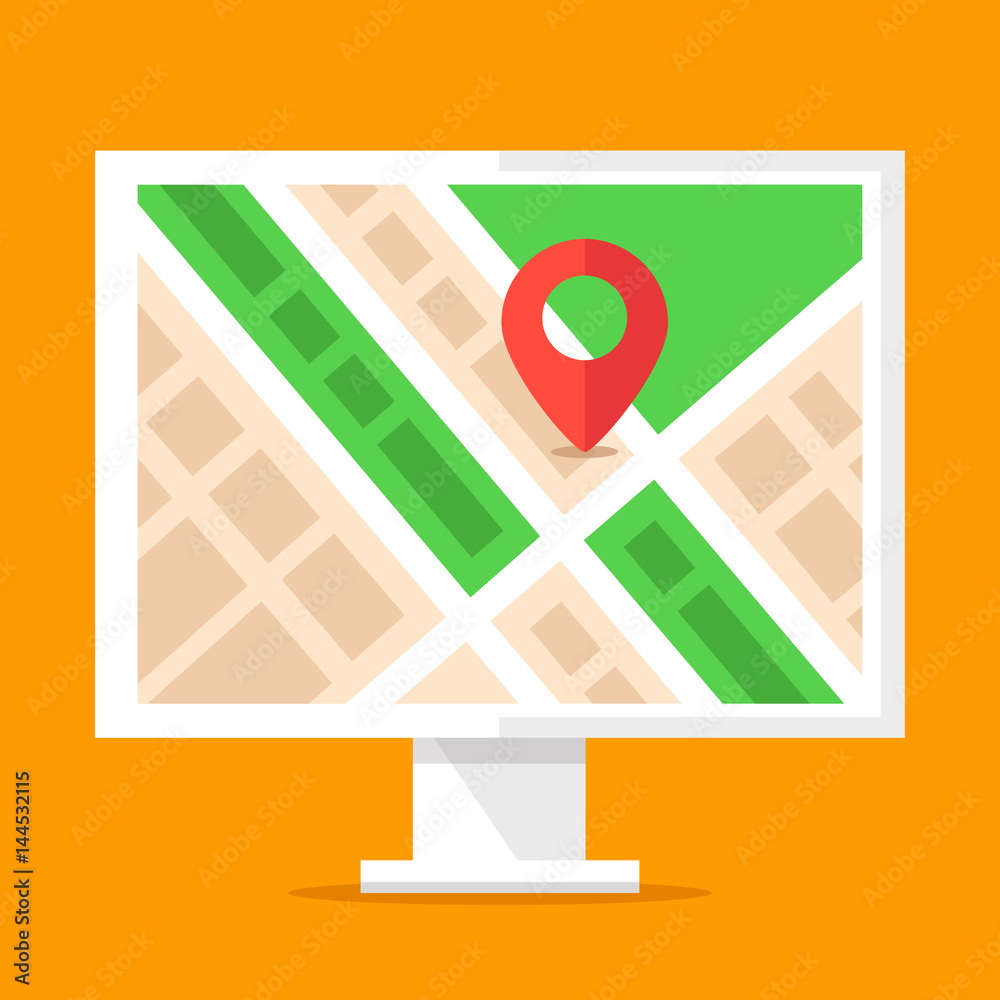 Information stand with city map and map pin. City navigation board ...