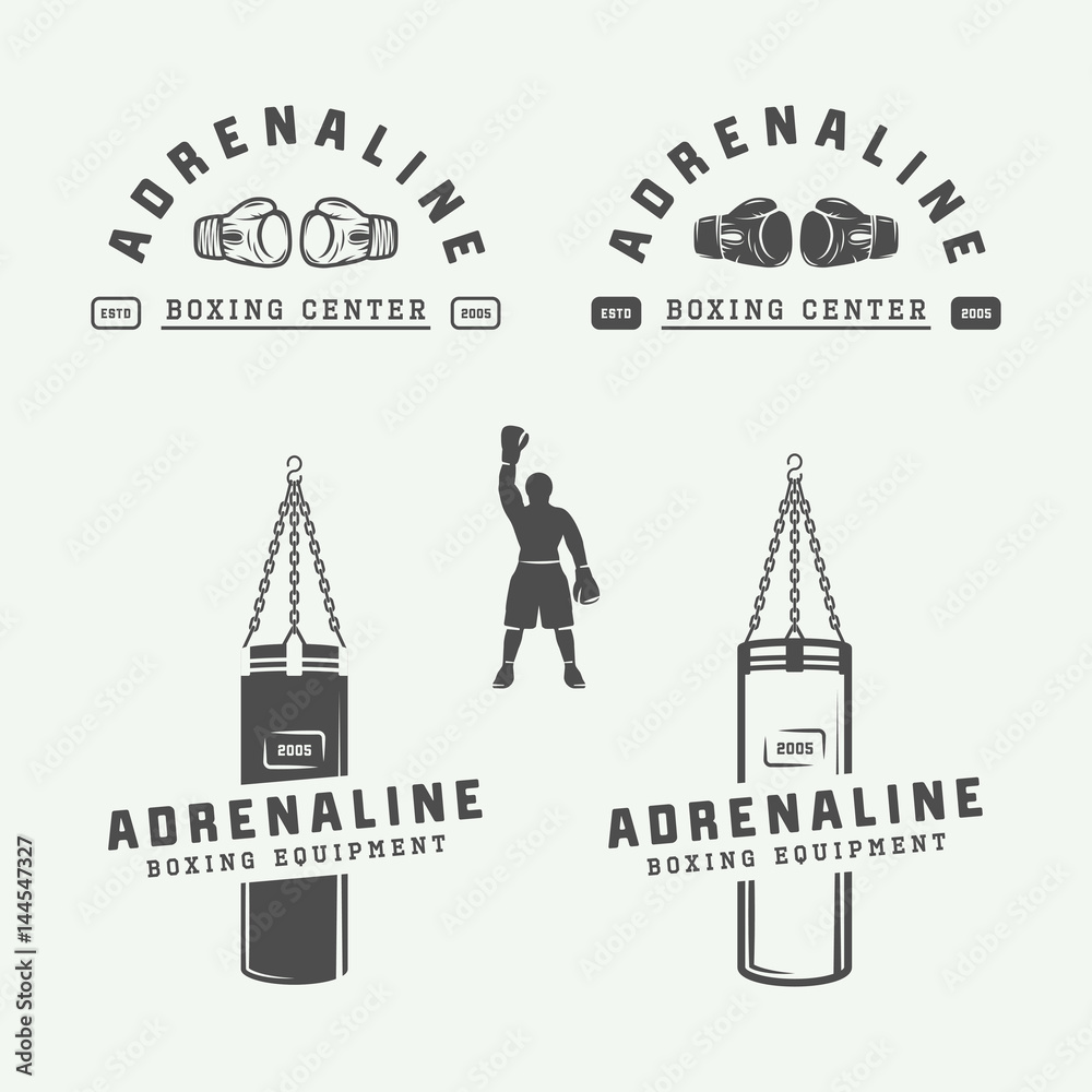 Boxing and martial arts logo badges and labels in vintage style. Vector ...