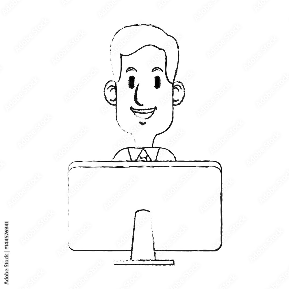 happy man using computer icon image vector illustration design Stock ...
