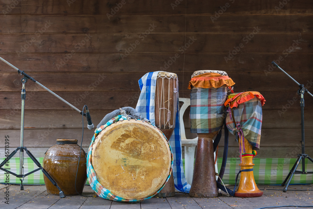 drums with Thai traditional percussion music instrument for retro ...