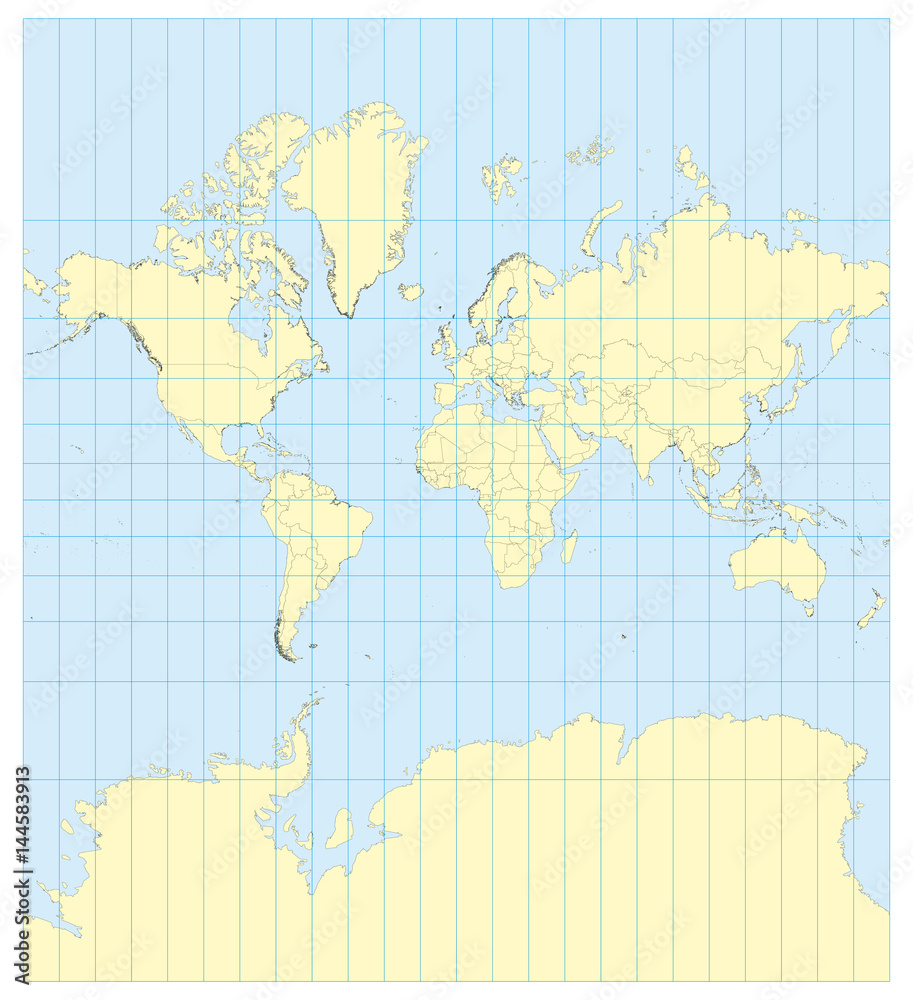 Map of the world Mercator Stock Vector | Adobe Stock