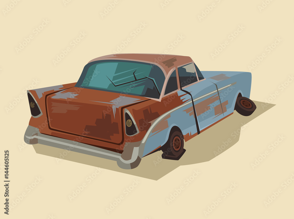 Old rusty broken car. Vector flat cartoon illustration Stock Vector ...