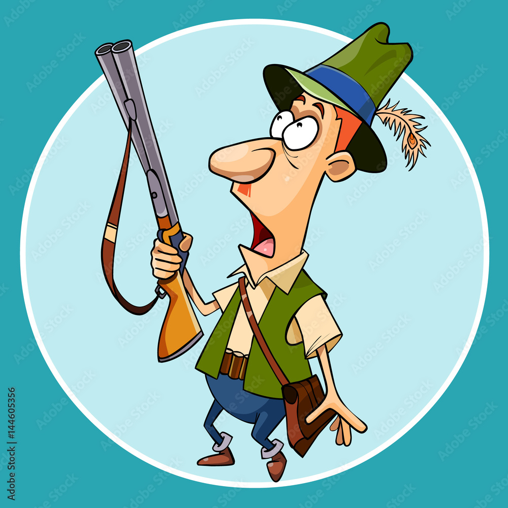 cartoon scared the hunter with a gun in hand Stock Vector | Adobe Stock