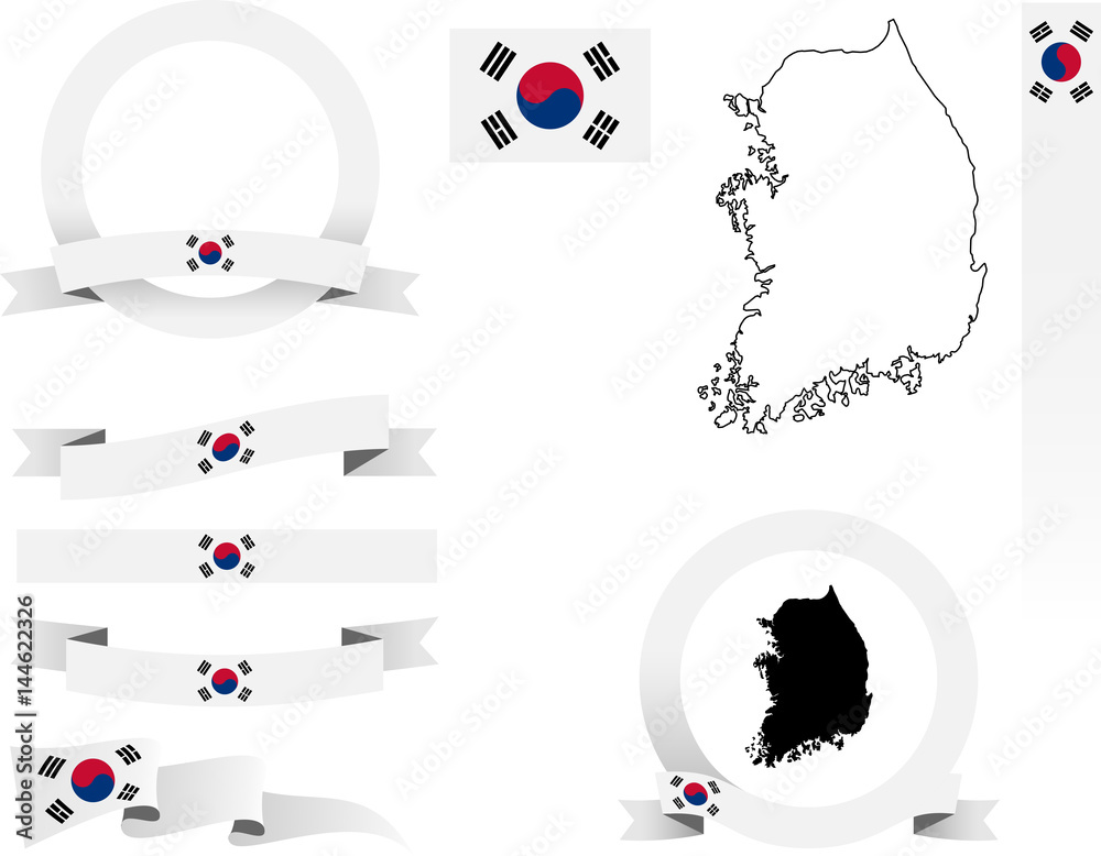 Korea Banner Set. Vector graphic flags, banners and ribbons of South ...