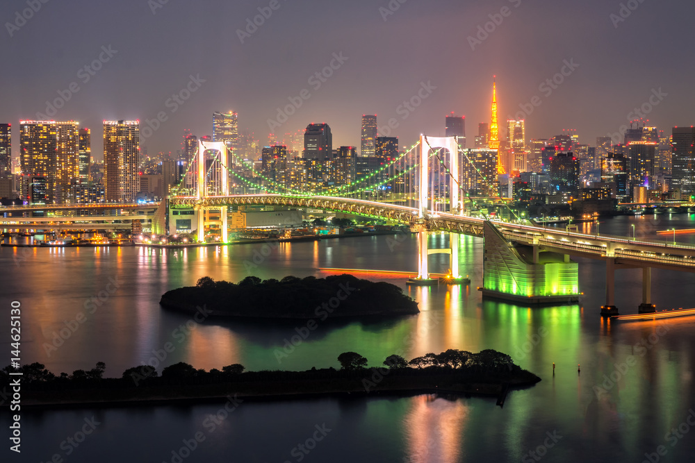 Tokyo Tower and Rainbow Bridge in Japan Stock Photo | Adobe Stock