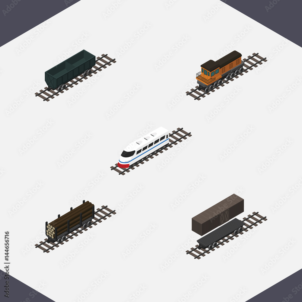 Vecteur Stock Isometric Railway Set Of Carbon Railway Container, Train ...