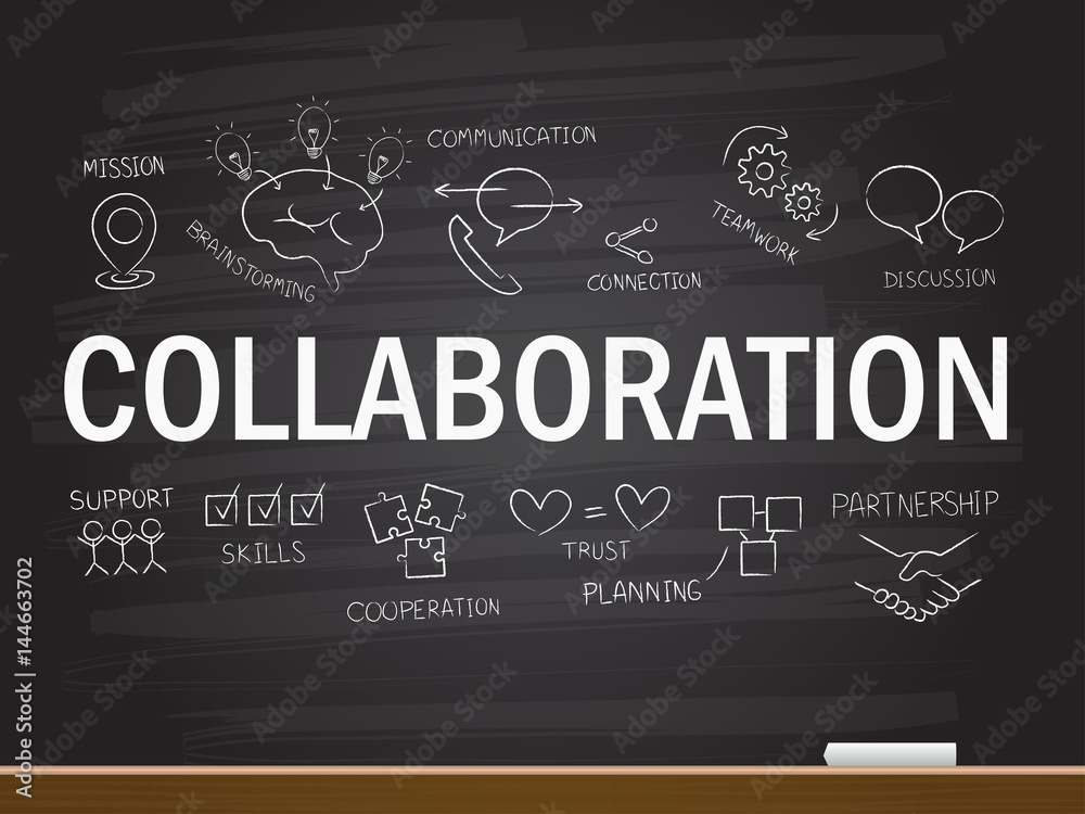 Chalk hand drawing with collaboration word. Vector illustration. Stock ...