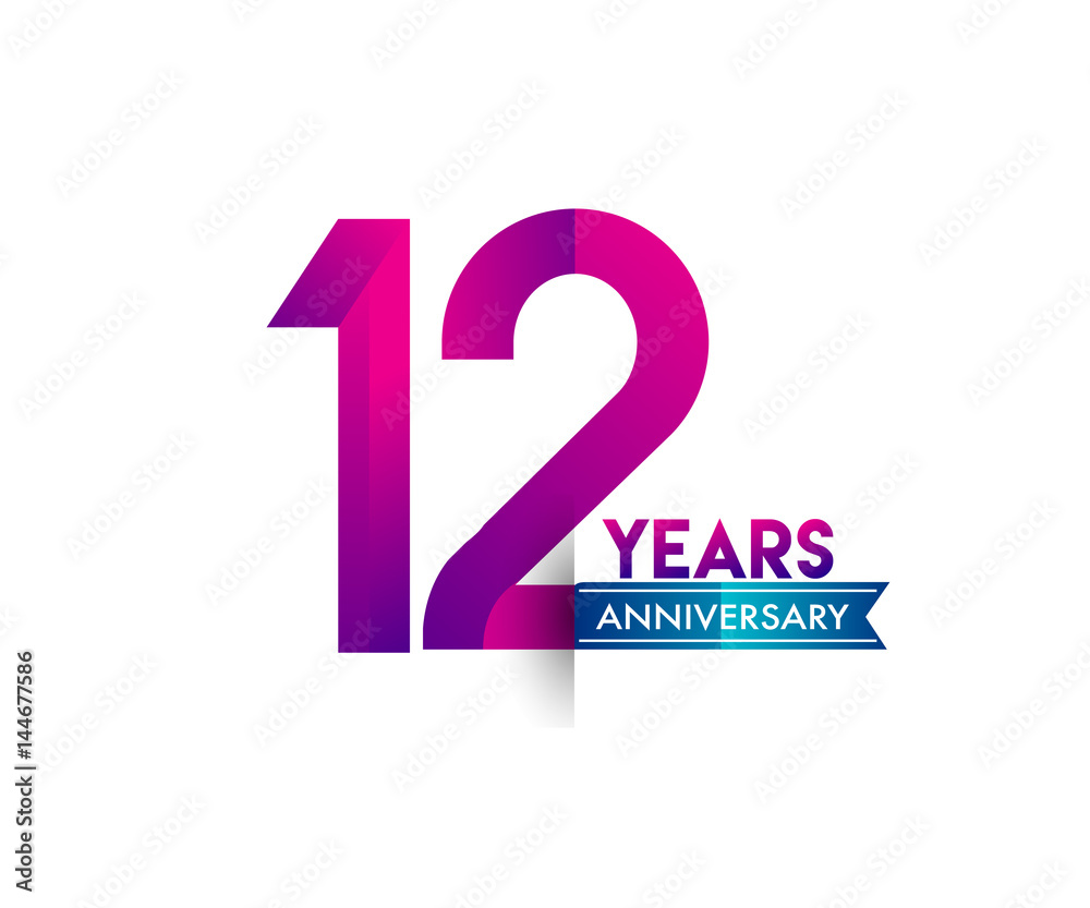 twelve years anniversary celebration logotype colorful design with blue ...